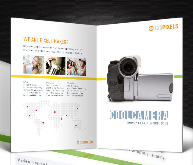 123Pixels Camera: Free InDesign Flyer Template for Electronics