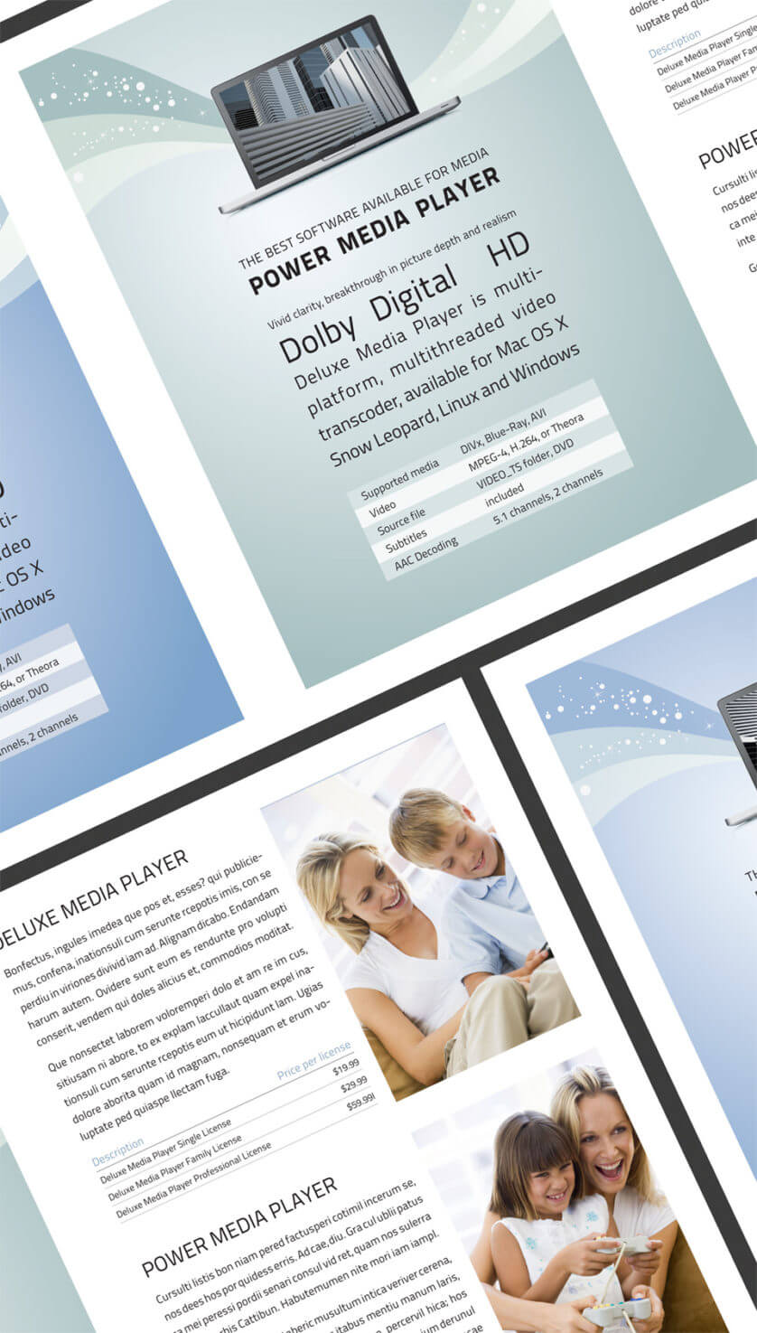 Media Software Catalogue. Tri-fold - 6 pages, perfect for 2 products.