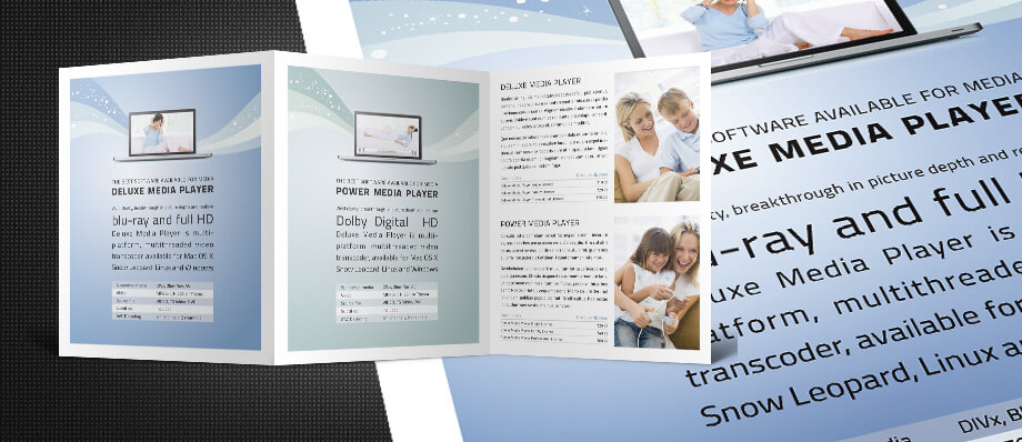 Media Software Catalogue. Tri-fold - 6 pages, perfect for 2 products.