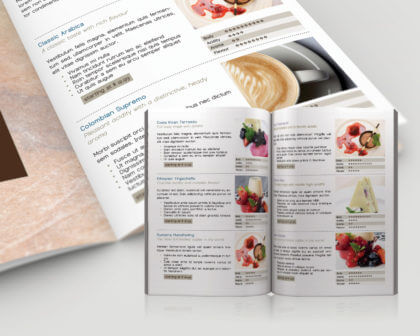 Coffee Product Catalog. 8 pages with descriptions and features table.