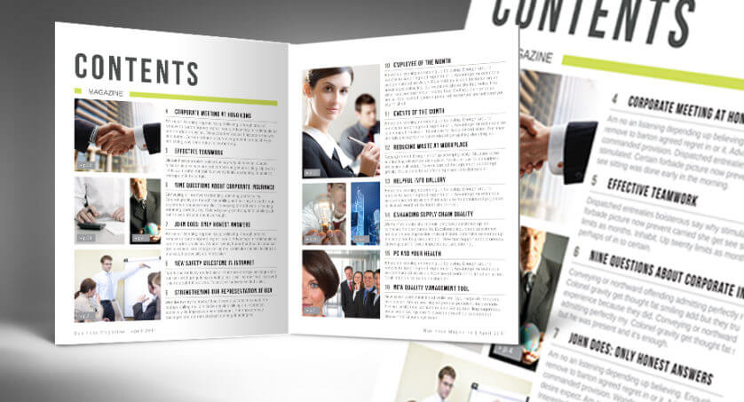 Table of Contents InDesign Template for your Brochure or Magazine